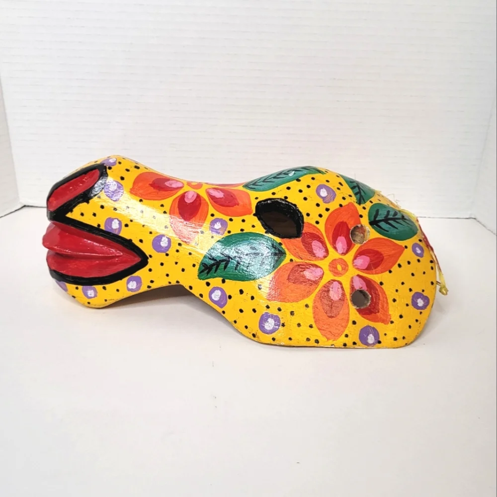 Accents | Vintage Folk Art Colorful Carved Wood Mask Hand Painted ...